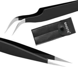 sivote lash tweezers for eyelash extensions, hand calibrated straight & curved tip, pack of 2, black