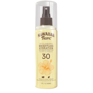 hawaiian tropic weightless hydration dry oil sunscreen mist spf 30, 5oz | sunscreen oil, dry oil sunscreen spray, hawaiian tropic sunscreen spf 30, oxybenzone free sunscreen, 5oz