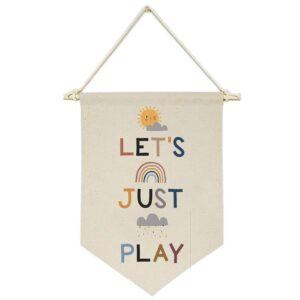 let‘s just play -canvas hanging flag banner wall sign decor gift for baby kids gril boy nursery teen room front door - sun,rainbow, dark clouds, rains