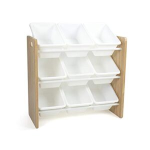 humble crew 9-bin toy organizer, natural wood/white