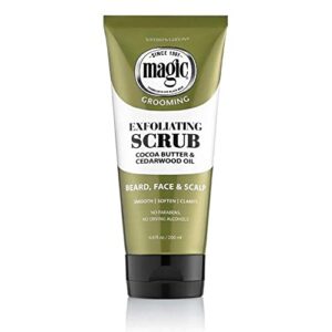 softsheen-carson magic men's grooming facial exfoliating scrub, softens, smooths and clarify, with cocoa butter and cedarwood oil for beard, skin and scalp, 6.7 fluid ounces