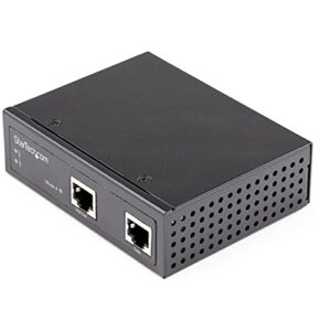 startech.com industrial gigabit ethernet poe injector - 30w 802.3at poe+ midspan 48v-56vdc din rail power over ethernet injector adapter - -40c to +75c cameras/sensors/wifi access, taa (poeinj30w)