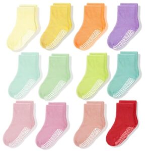 cozyway toddler boy socks with grippers non slip crew grip socks for boys soft comfy cotton - 3t-5t multi color cars - 12 pack