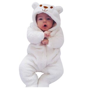 vernilla newborn baby bear fleece romper one-piece footies jumpsuit pajama infant onesies for baby boys girls(0-3 months)