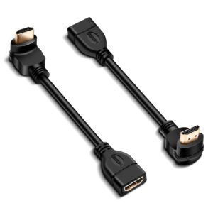 electop right angle hdmi extension cable (2 pack), high speed gold plated swivel converter, support 1080p 4k & 3d hdmi extender for tv stick, roku stick, chromecast, xbox, ps4, ps3