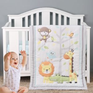 brandream baby crib bedding set safari animal nursery bedding 3 piece comforter set with elephant monkey giraffe print