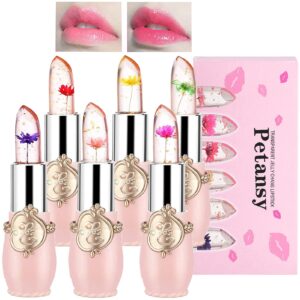 petansy 6 pack crystal jelly flower lipstick set, nutritious temperature change lip balm long lasting moisturizer lip gloss magic color change lip stick set