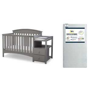 delta children abby convertible crib 'n' changer, grey + serta perfect slumber dual sided recycled fiber core crib and toddler mattress (bundle)