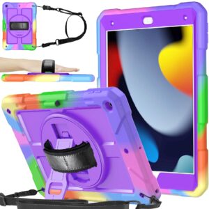 bmouo case for ipad 9th generation case, ipad 8th/7th generation case, ipad 10.2 case, shockproof rotating stand hand strap kids case for ipad 10.2" 2021/2020/2019 - purple