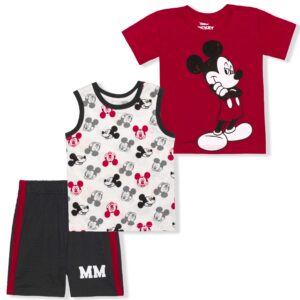 disney mickey mouse boys 3 piece t-shirt, tank top and shorts set for infants - red/white/grey