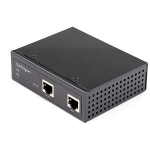 startech.com industrial gigabit poe injector - high speed/high power 90w - 802.3bt poe++ 52v-56vdc din rail upoe/ultra power over ethernet injector adapter -40c to +75c rugged, taa (poeinj1g90w)