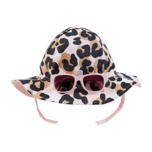 mud pie baby girls' leopard sun hat and glasses, 6-18 months