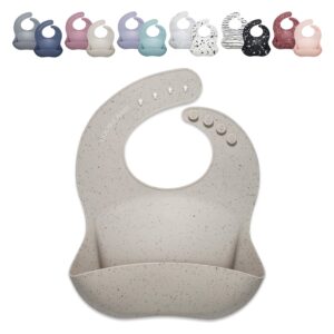 goobie baby silicone baby bib with food catcher - adjustable waterproof feeding bib for babies and toddlers 4 to 36 months for girl and boy - modern, soft, easy to clean (speckled sand)