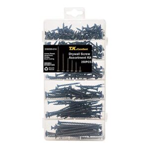 t.k.excellent #6#8 black philips bugle head wood screws,coarse thread sharp point drywall screws assortment kit,250 pcs