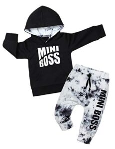 von kilizo toddler boy clothes 2t-3t boys fall/winter clothes fashions outfits mini boss hoodie sweatshirt + tie dye pant 2pcs set