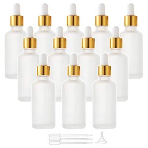 12 pack set glass dropper bottles with golden caps frosted glass vials essential oil sample bottles with glass eye dropper free dropper&funnel (50ml/1.7oz)