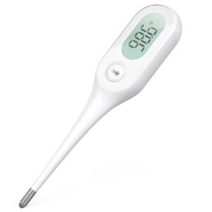 ihealth digital oral thermometer pt1,fever thermometer with dual-sensors for high accuracy, rectum armpit reading thermometer for adults and babies, memory recall and extra large lcd backlit display