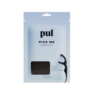 pul biodegradable mint dental floss picks | eco-friendly charcoal infused twin floss system | strong, minty fresh teeth flossers | shred-resistant & fluoride free dental picks - 50 count