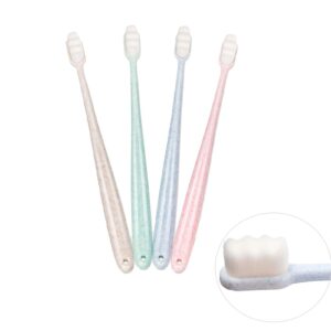 4 pieces extra soft micro-nano manual toothbrush with 20,000 bristles for fragile gums adults kids children (pink, blue, green, beige)