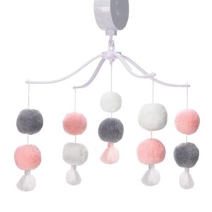 bedtime originals blossom pink/gray pom pom musical baby crib mobile soother toy