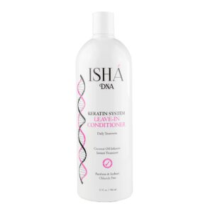 isha dna keratin treatment system leave in conditioner - sulfate free - daily treatment for instant damage control - provides volume and detangles - coconut and argan oil infused (32 fl oz.)