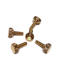 5 pack of 1/4-20 knurled shoulder flat tip brass thumb screw - 1-1/16" oal