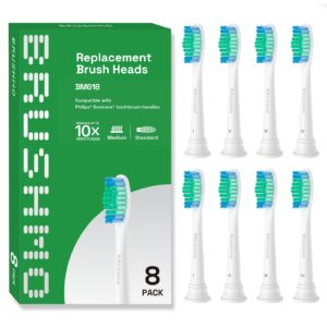 brushmo simplyclean and proresults compatible for philips sonicare replacement toothbrush heads hx6013 hx6015 exceptional clean for better gum health and removes more plaque, white, bm618, 8pk