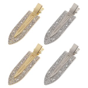 madholly 4pcs rhinestone no bend hair clips - metal shiny styling diamond cut pin clip no dent no crease hair clips bling curl pin barrette small gifts for women girl makeup, silver & gold