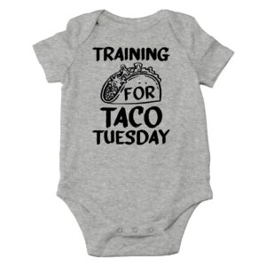 aw fashions training for taco tuesday baby bodysuit funny cute romper clothing for newborn boys & girls (newborn, sports grey)