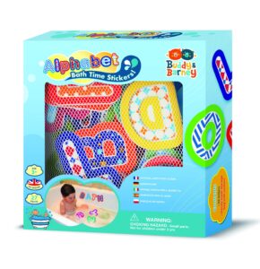 buddy & barney alphabet bath stickers, letter foam stickers bath toy for children 3+, pack of 27 reusable stickers, bathtub, tub, shower, boys, girls, kids