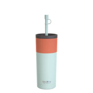 asobu sippy double wall stainless steel 20 ounce tumbler with silicone flexible straw, 20 ounces (pastel teal)