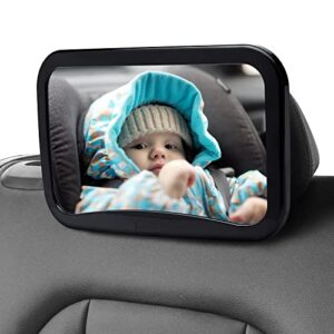 amazon basics safety car seat mirror for rear facing infant with wide crystal clear view, black, 11.81 x 7.48 x 3 in