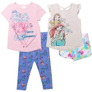 disney princesses toddler girls 4 piece mix n' match shorts & legging set - 2t white/pink