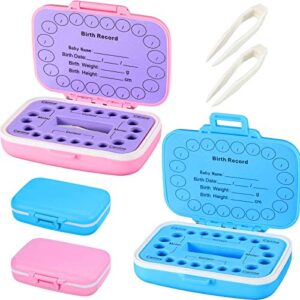 2 pieces baby keepsake tooth box pp baby teeth storage holder fairy tooth boxes saver first tooth collection container for boys and girls (pink with purple, blue)