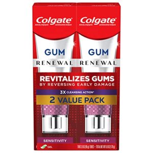 colgate renewal gum toothpaste gel, sensitive toothpaste for gingivitis and improved gum health, mint gel, sugar free, enamel safe, gluten free, vegan, 2 pack, 3 oz tubes