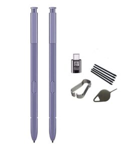 2pcs stylus pen for samsung galaxy note 8 note8 stylus touch s pen replacement +tips/nibs+eject pin+micro usb to type c adapter orchid gray