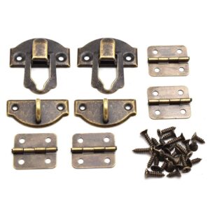 27 x 30mm antique bronze hasp latch and mini box hinges, mini decorative lock buckle with screws for jewelry wooden box and diy crafts(2 sets)