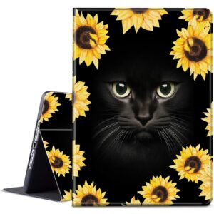 case for all-new fire hd 10 tablet (7th/9th generation,2017/2019 release),with adjustable stand & auto wake/sleep feature smart protect cover for fire hd 10.1 inch - sunflower and black cat