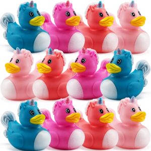 mini unicorn rubber duckies (pack of 24) assorted 2 inch duckies, squirt bath tub toy for kids, squeezable and squirtable, great for birthday party's, fillers, and decorations