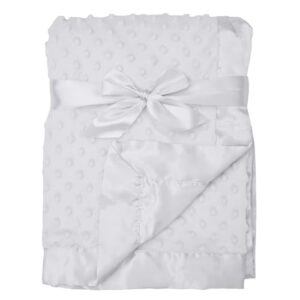 american baby company heavenly soft chenille receiving blanket, 2-layer design with minky dot & silky satin, white, 30" x 40" for boys and girls