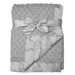 american baby company heavenly soft chenille receiving blanket, 2-layer design with minky dot & silky satin, gray, 30" x 40" for boys and girls