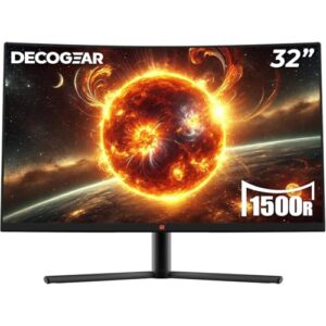 deco gear 32" curved gaming monitor 1920x1080 with 3000:1 contrast ratio, 75 hz refresh rate, 6ms response time, 16:9 aspect ratio, 103% srgb area ratio