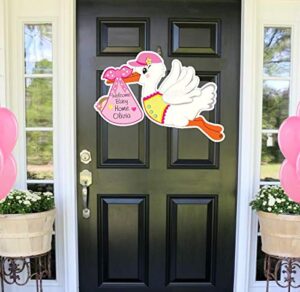 cute news welcome home baby door sign, its a girl stork hanger, personalized newborn decoration, new birth arrival announcement card, hospital wreath, shower party banner, photo prop, custom gift