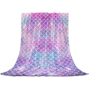 mermaid throw blanket,flannel fleece blanket,soft cozy fuzzy comfy warm cute lightweight blanket for girl,kid,toddler,baby-ombre microfiber blanket for couch,bed,sofa,chair-crib stroller nap-60" x 50"