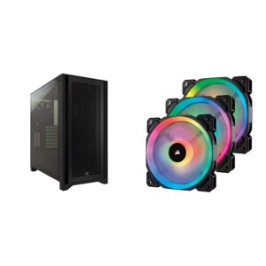 corsair 4000d airflow tempered glass mid-tower atx pc case - black and ll series ll120 rgb 120mm dual light loop rgb led pwm fan 3 fan pack