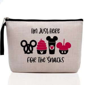 hanamiya na snacks bag for travel, funny makeup bag, waterproof makeup bag, washable, reusable for travel, beach, cute toiletry bag for girls teens friends- i'm just here for the snacks