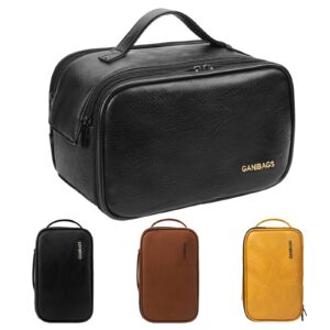 ganibags toiletry bag for men, travel organizer leather dopp kit water-resistant shaving bag for toiletries accessories… (black)