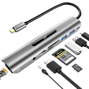 yce usb c hub, 8-in-1 type c hub with ethernet port, 4k usb c to hdmi, 2 usb 3.0 ports,sd/tf card reader, 100w power deliver y, 3.5mm audio jack, for windows,mac os, surface pro,more usb-c laptops