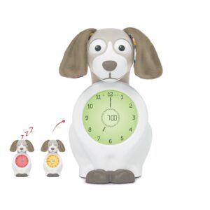 zazu davy the dog - interactive sleep trainer clock & nightlight for kids - color-changing, dual time display, light-up alarm clock - teaches kids when to wake up - in soothing taupe