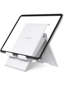 ugreen tablet stand holder for desk adjustable stand foldable desktop holder charging dock protable compatible for phones, ipad, ipad pro 12.9, 11, 10.5, 9.7 air mini 5 4 3 2 white